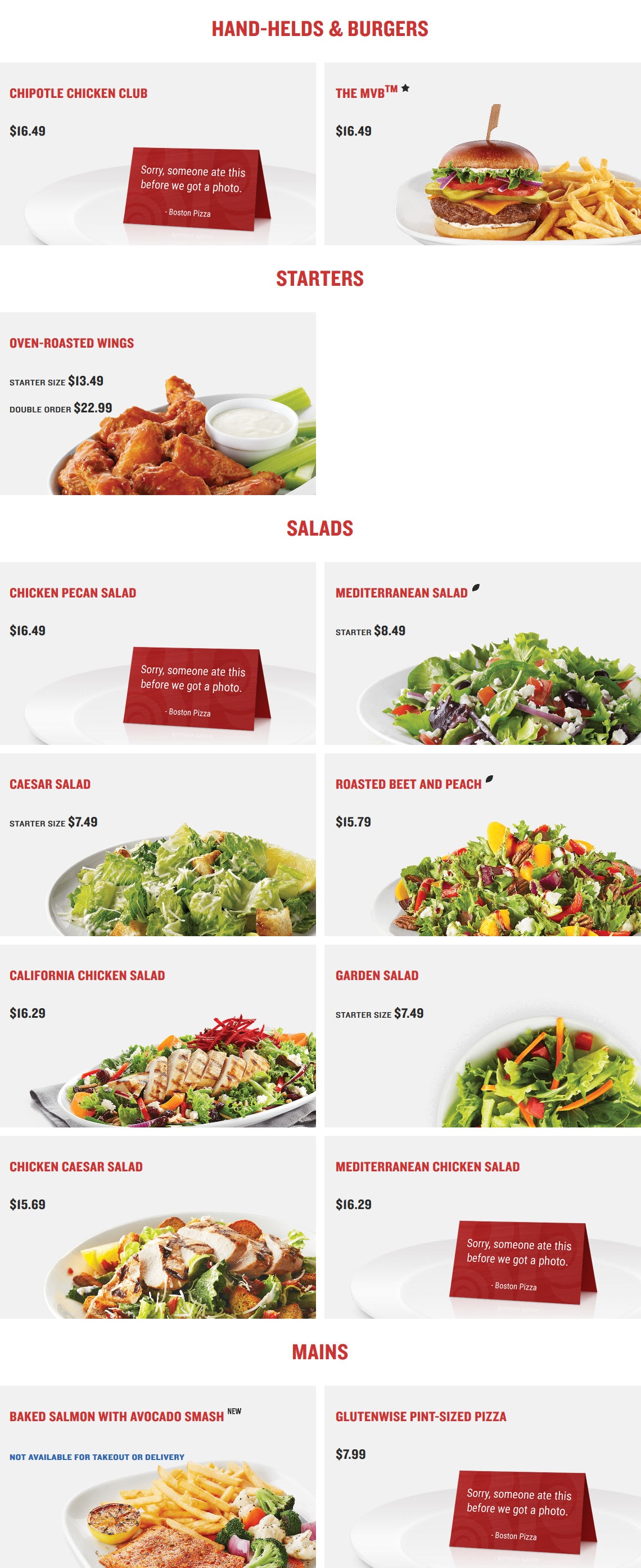 Boston Pizza Menu Prices