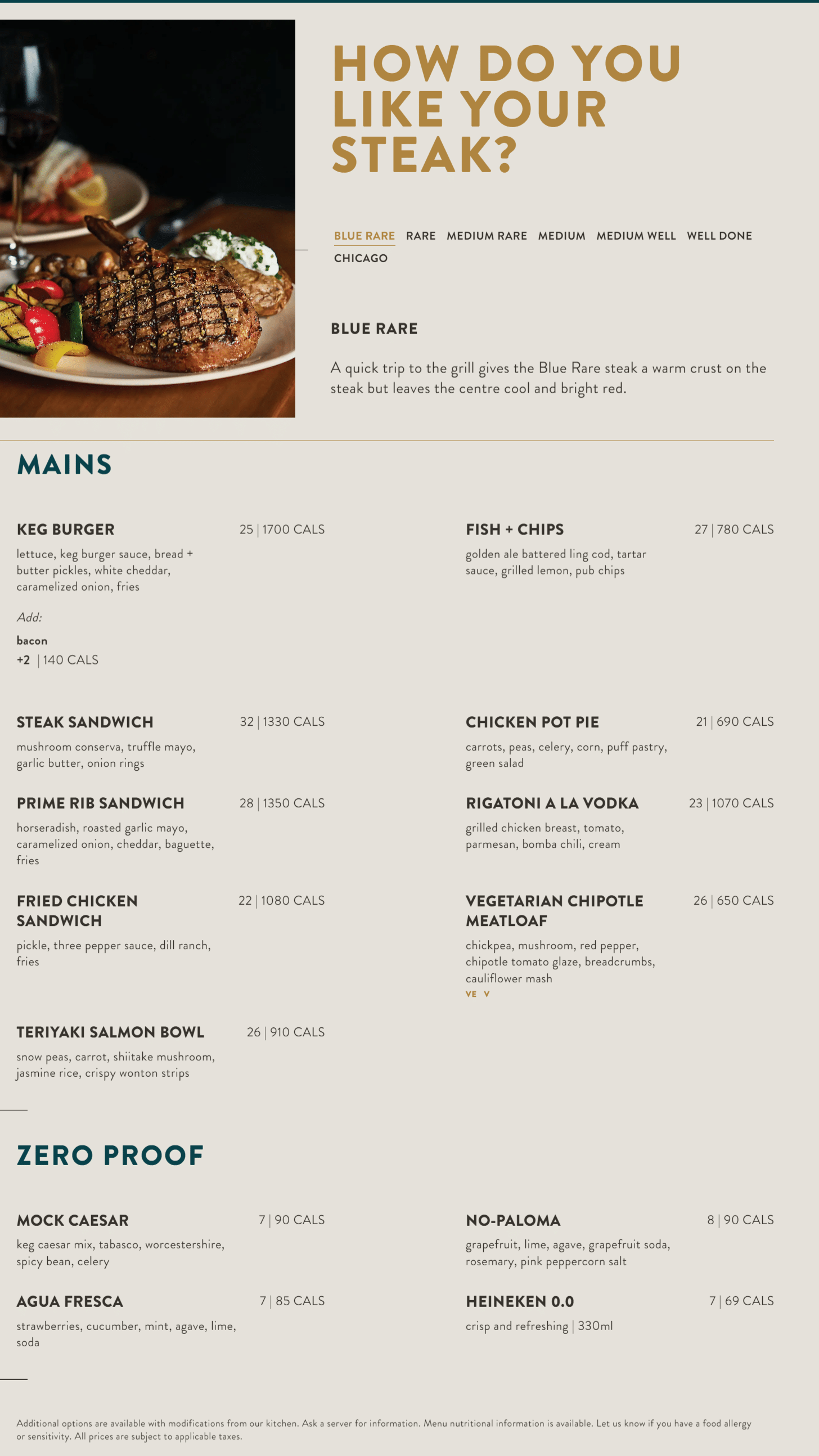 The Keg Menu Prices Canada